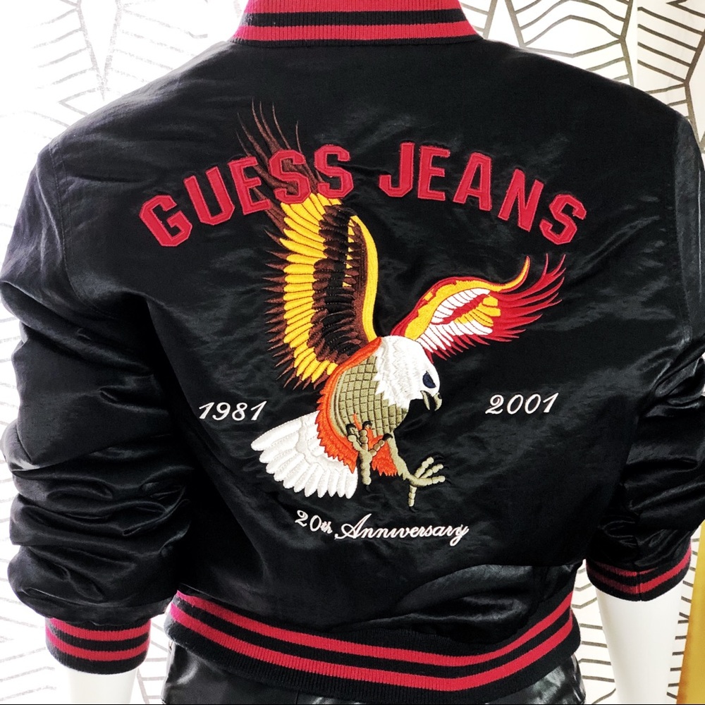 Guess Satin Varsity Bomber Embroidered Jacket - Gem